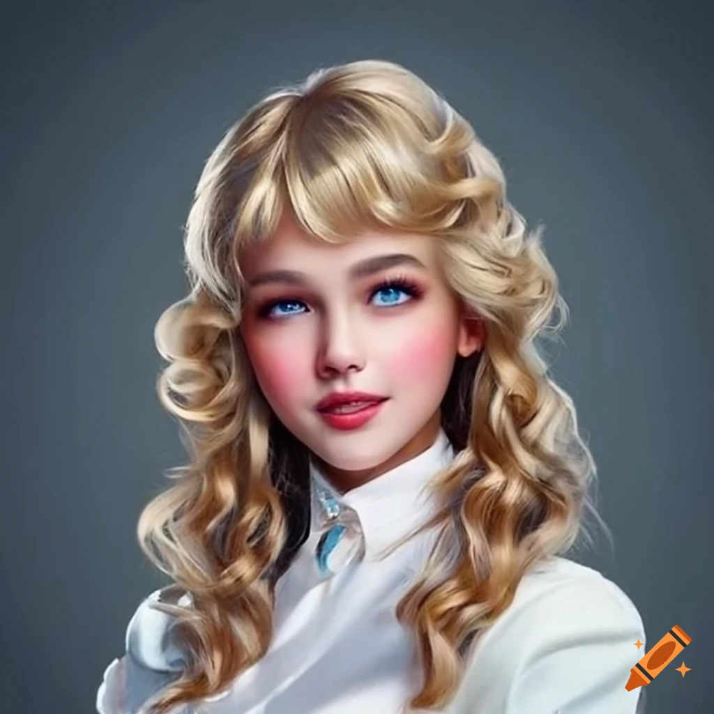 Young female model with light blue eyes and blonde hair on Craiyon