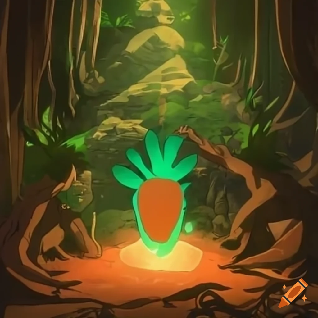 Adventurer carrot exploring ancient pyramid in the jungle on Craiyon