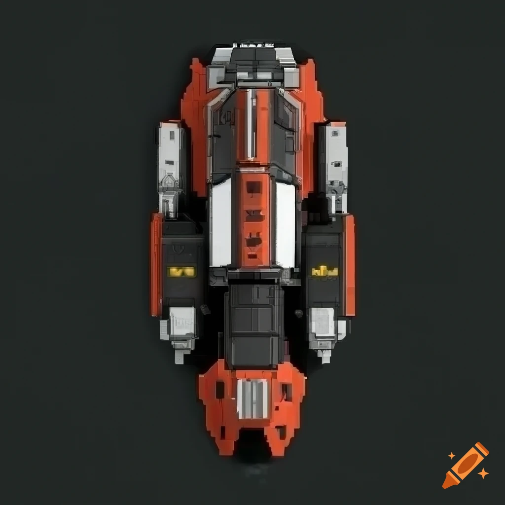 Top-down view of a sci-fi style 2D space ship on a dark background on ...