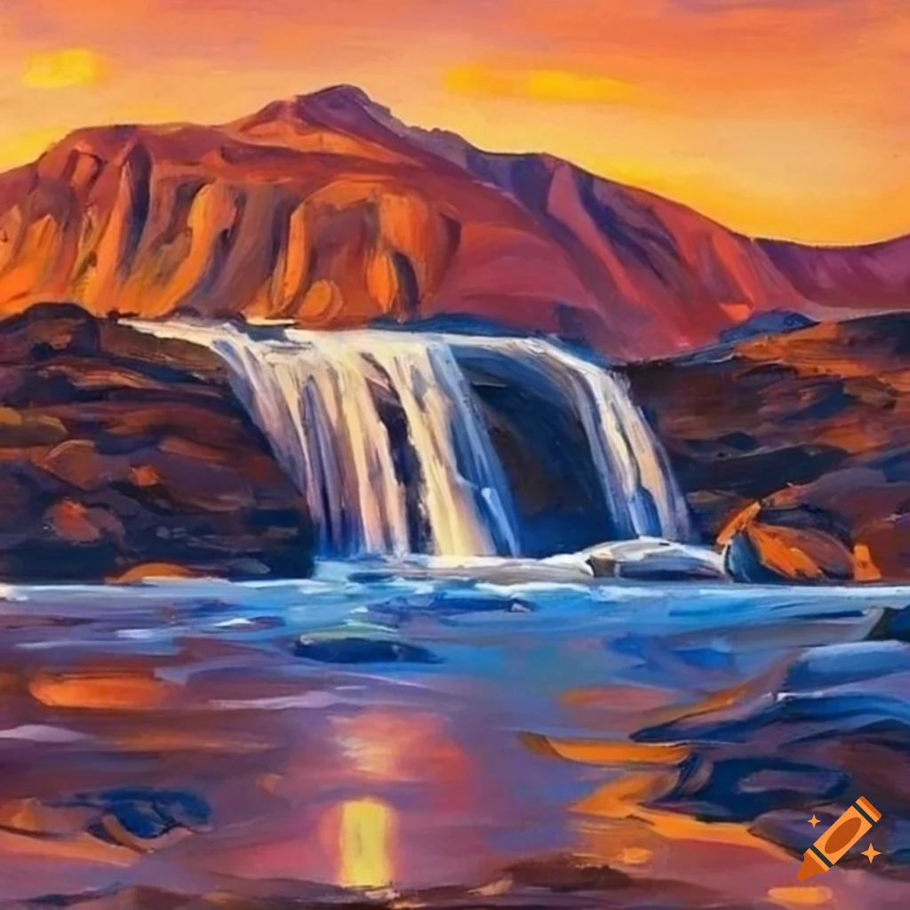 Serene and visually pleasing waterfall in nature during the golden hour ...