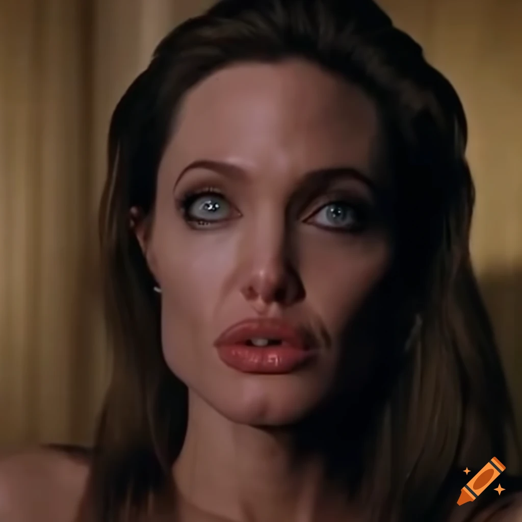Angelina jolie in a movie scene with a shocked expression on Craiyon
