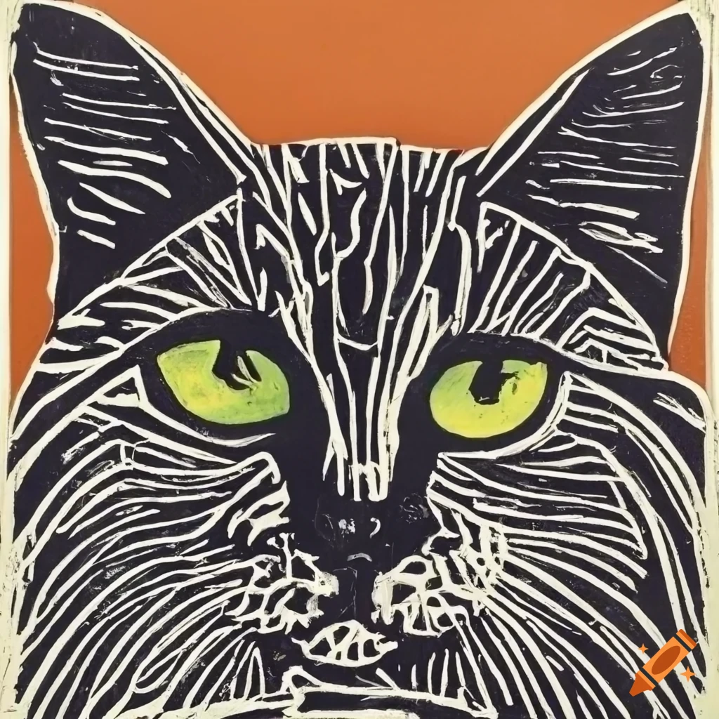 Cat in lino print style on Craiyon
