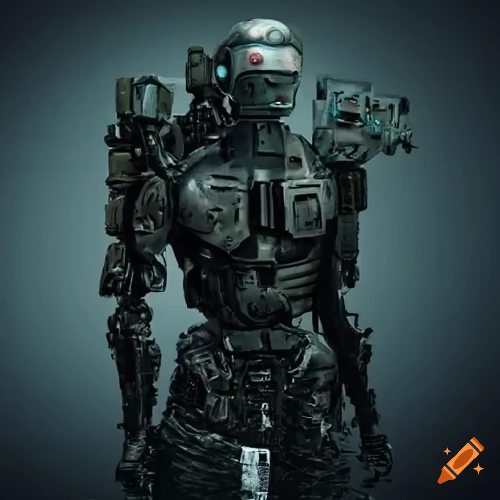 Post-apocalyptic cyberpunk humanoid robot on Craiyon