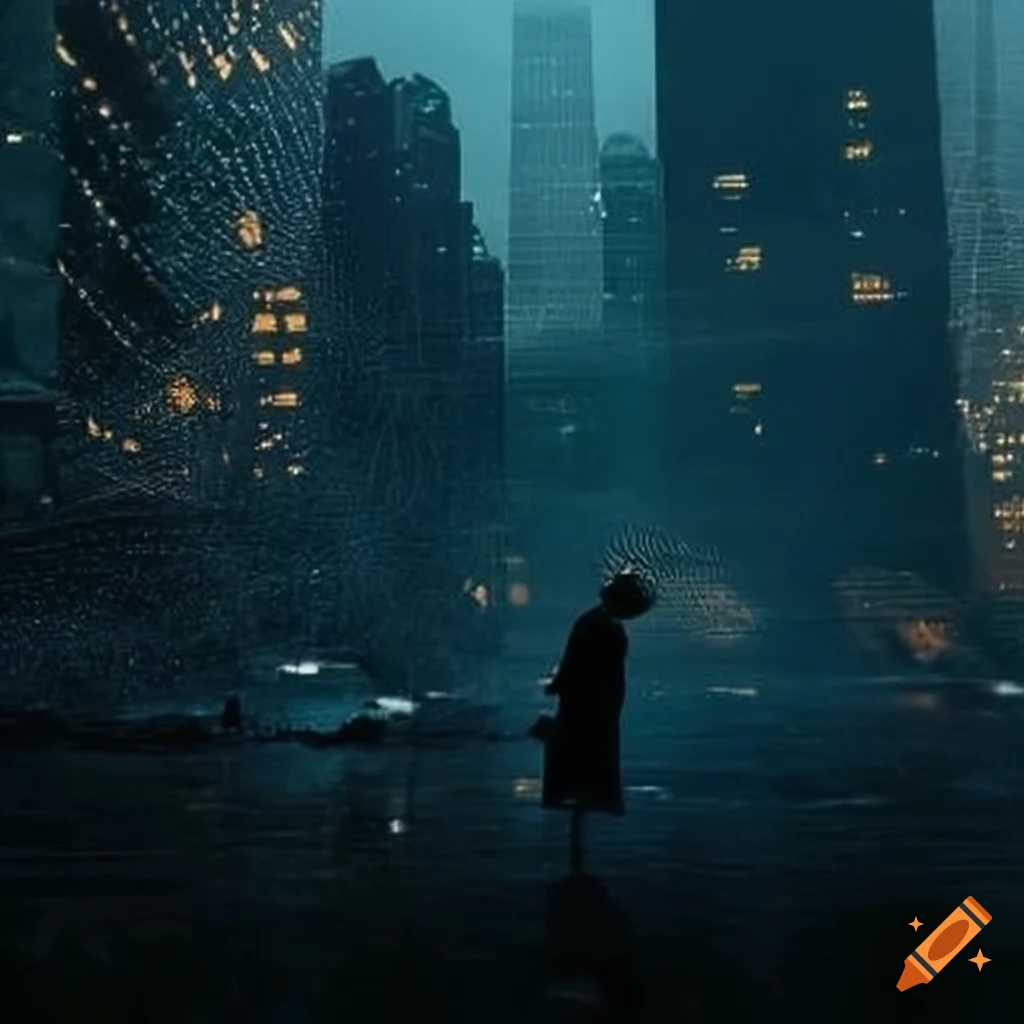 Man web slinging through a city on Craiyon