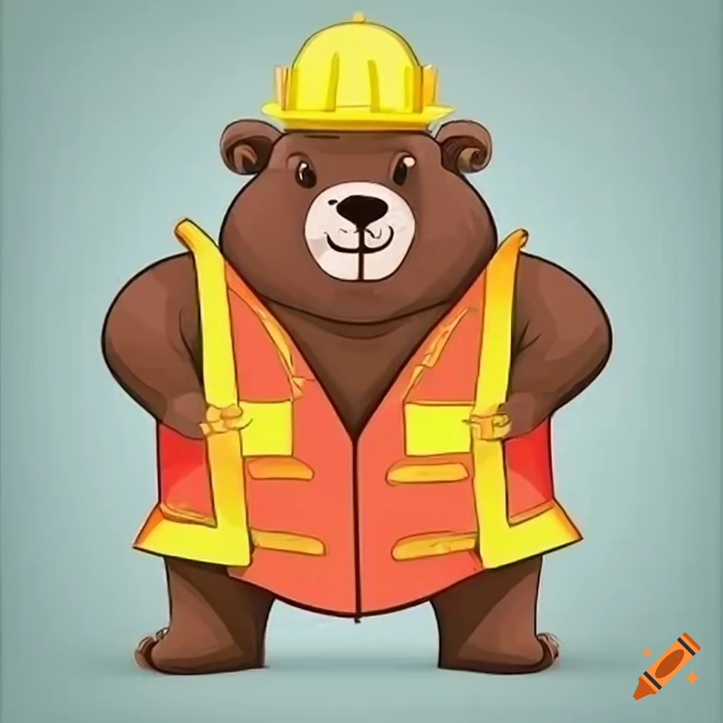 Cartoon bears in construction clothes and hard hats on Craiyon