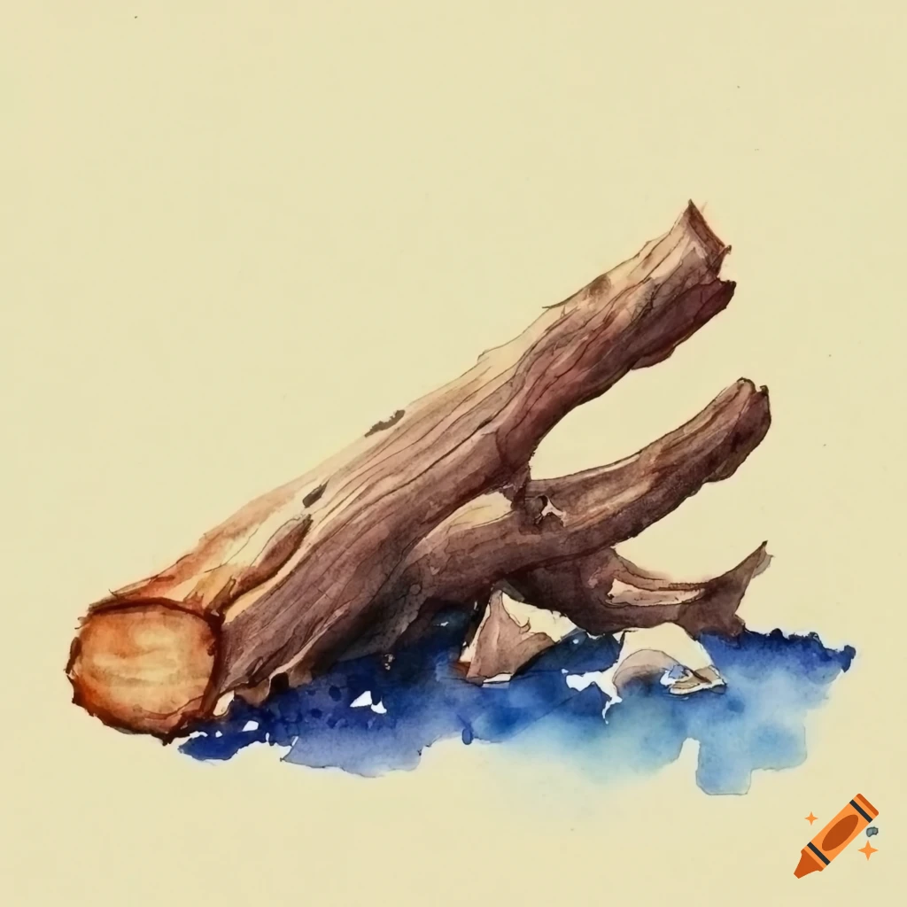 A long tree log painting in watercolor on Craiyon