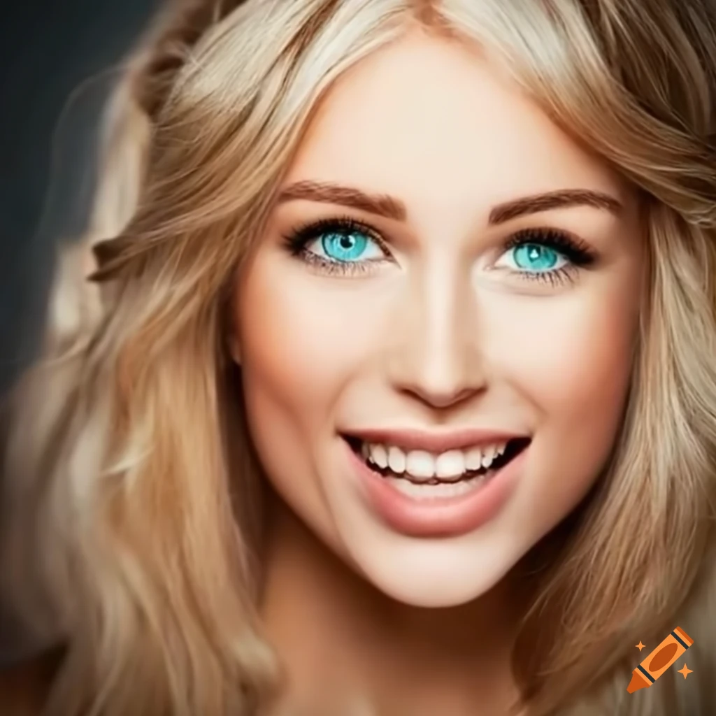 Smiling woman with stunning blonde hair on Craiyon