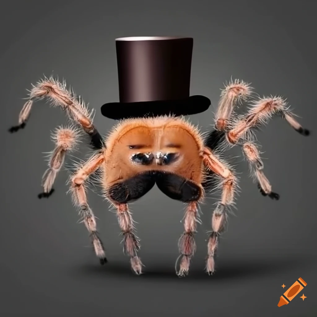 Tarantula with a mustache wearing a top hat on Craiyon