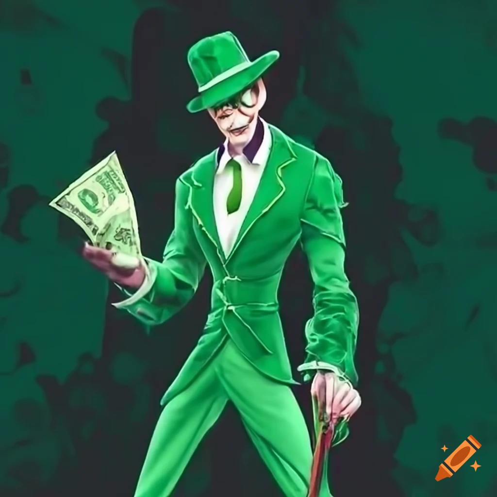 The riddler holding money in his hands on Craiyon