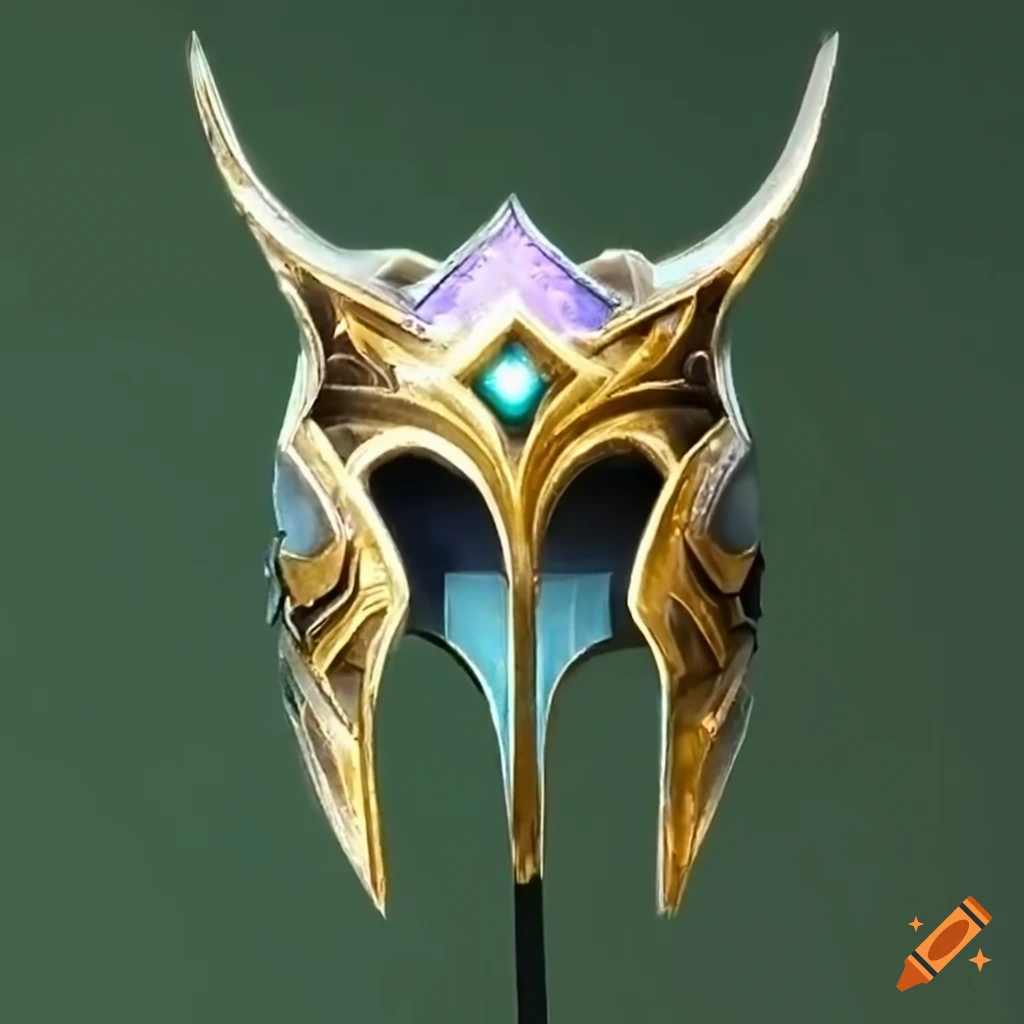 Legendary magic elven symmetrical helmet with paragon aura, front view ...