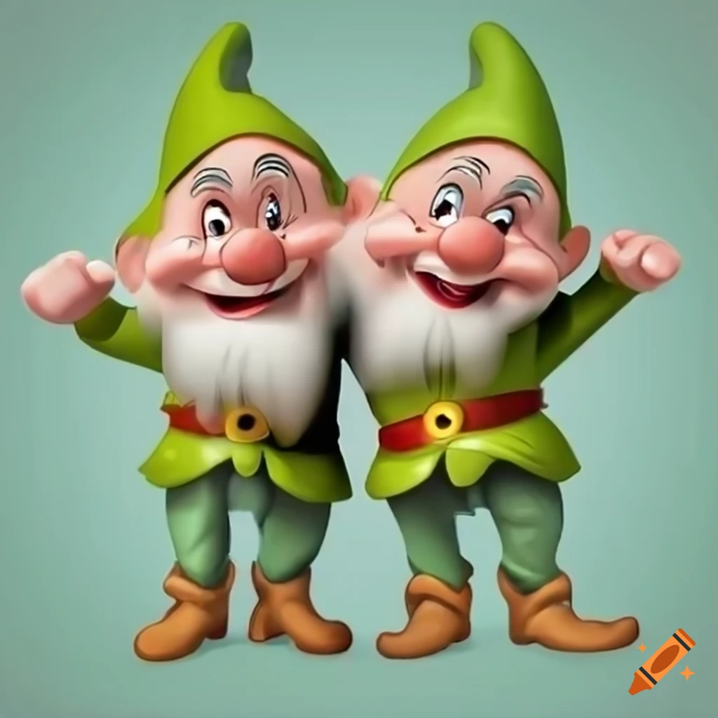 Cartoon image of two cheering dwarfs on Craiyon
