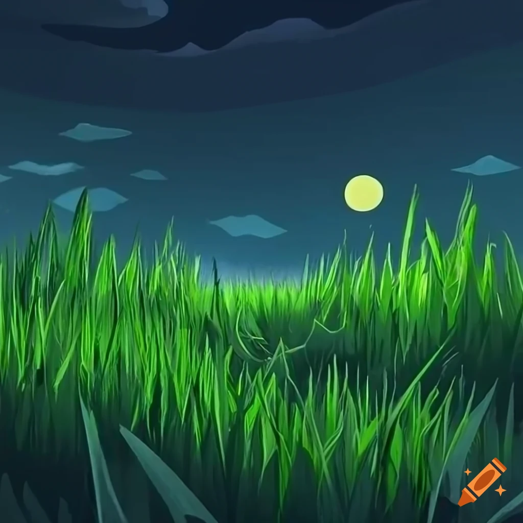 Adventure time in tall grass of grasslands under the night sky on Craiyon