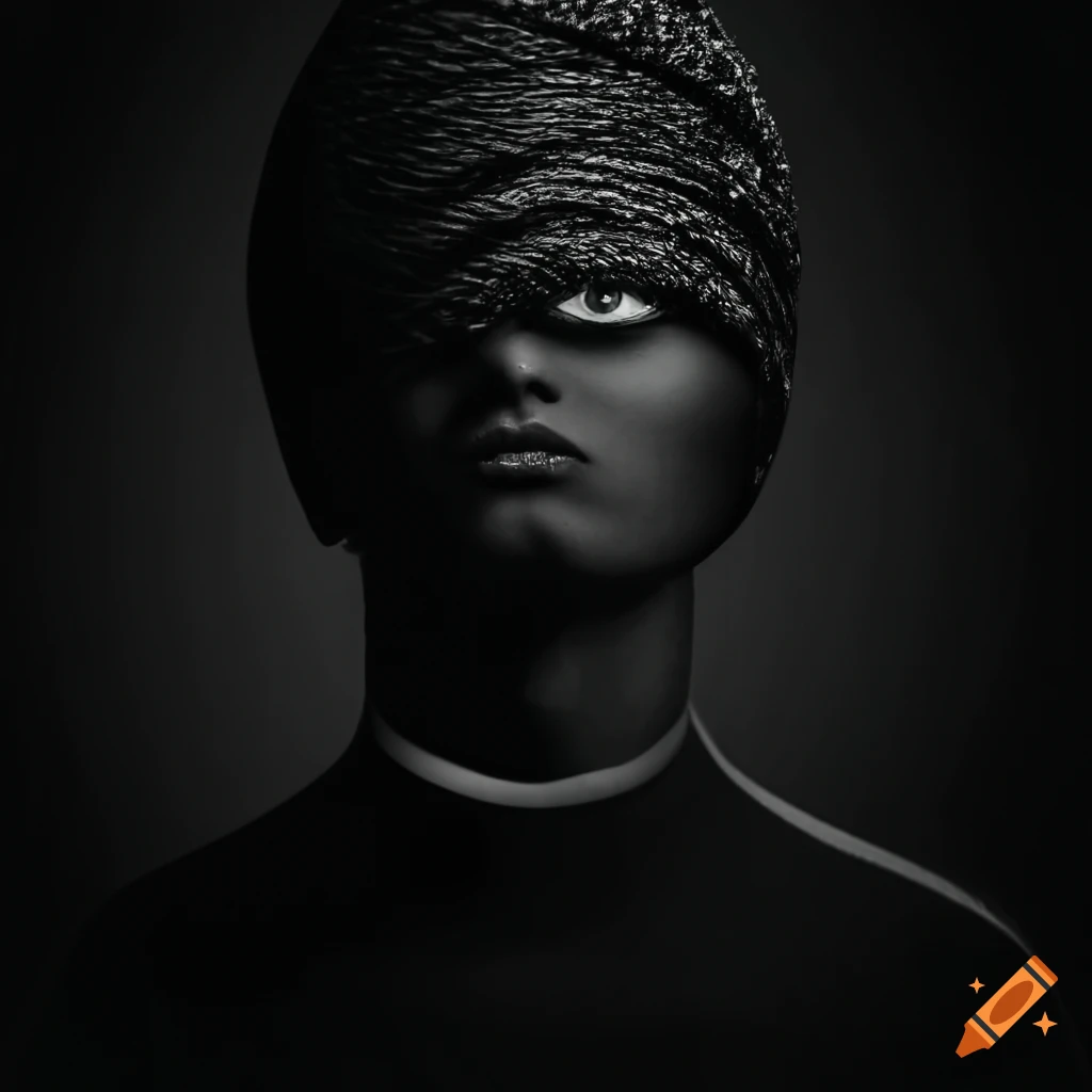 Creative visual of a blindfolded face with eyes covered by black ribbon ...
