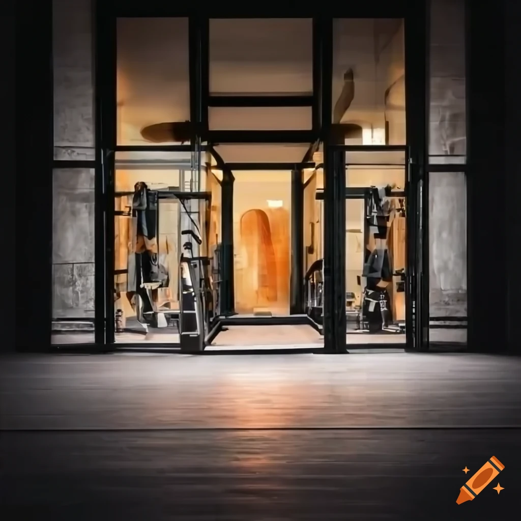 Exterior view of gym reception with large window displaying the ...