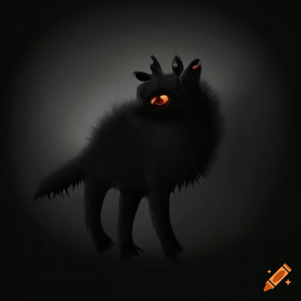 Black creature with two sets of ears and big paws on Craiyon