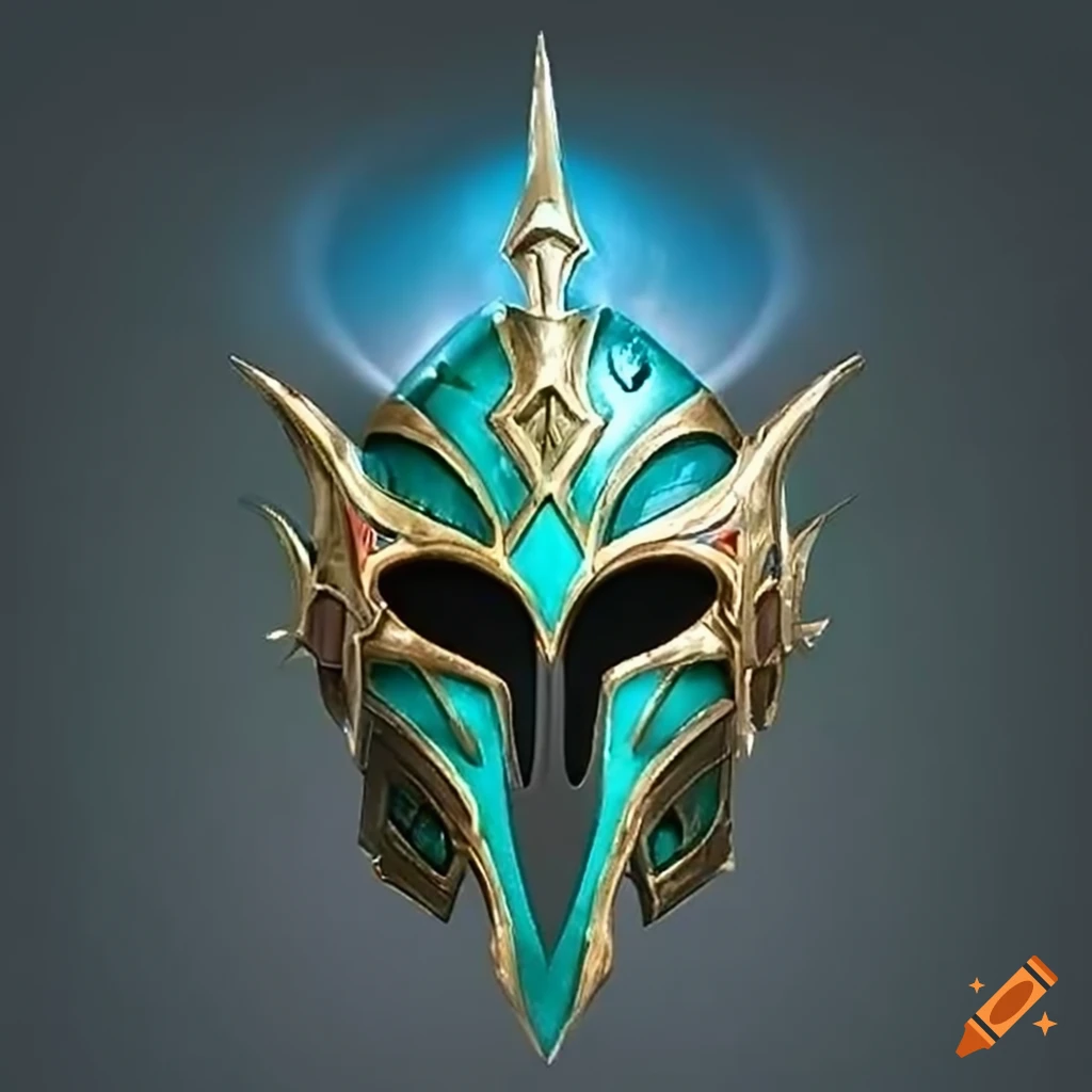 Legendary magic elven symmetrical helmet with paragon aura, front view ...