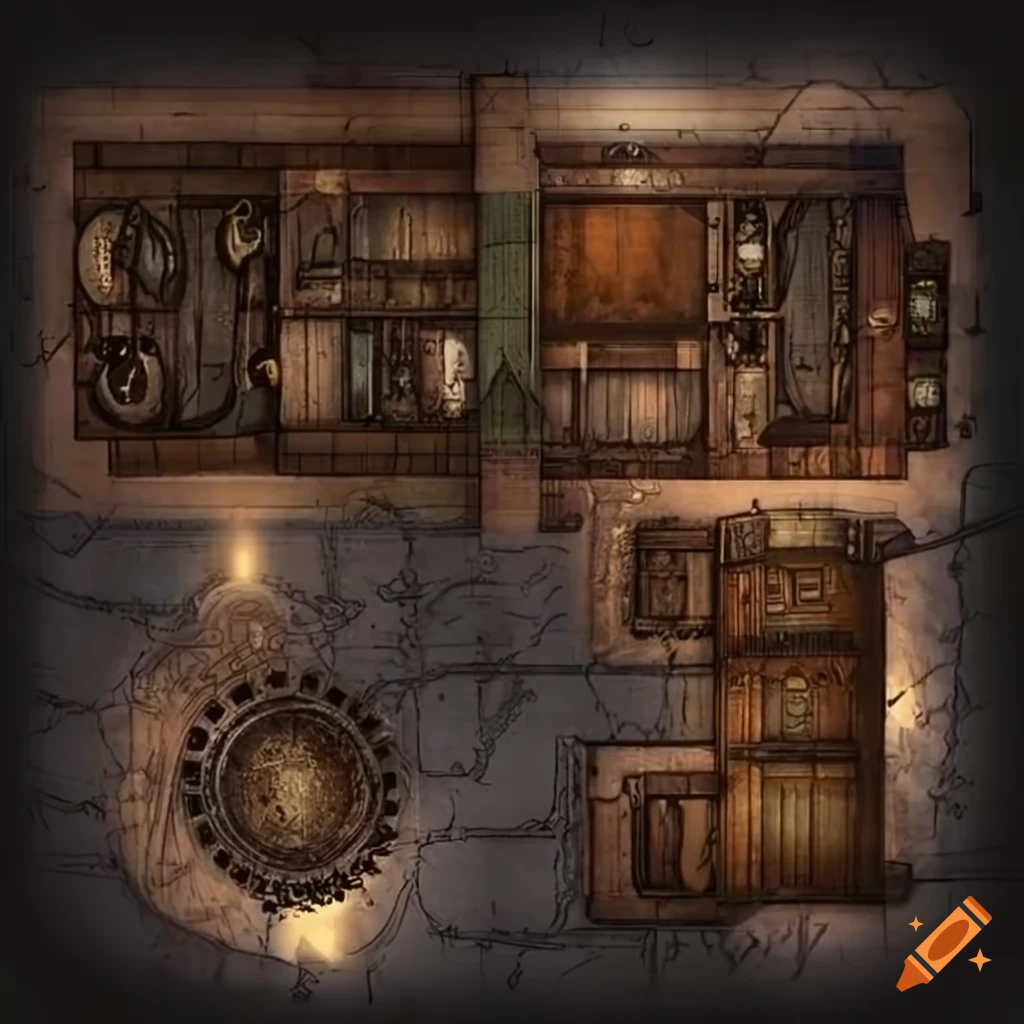 Steampunk office building battle map with cubicles and printing press ...