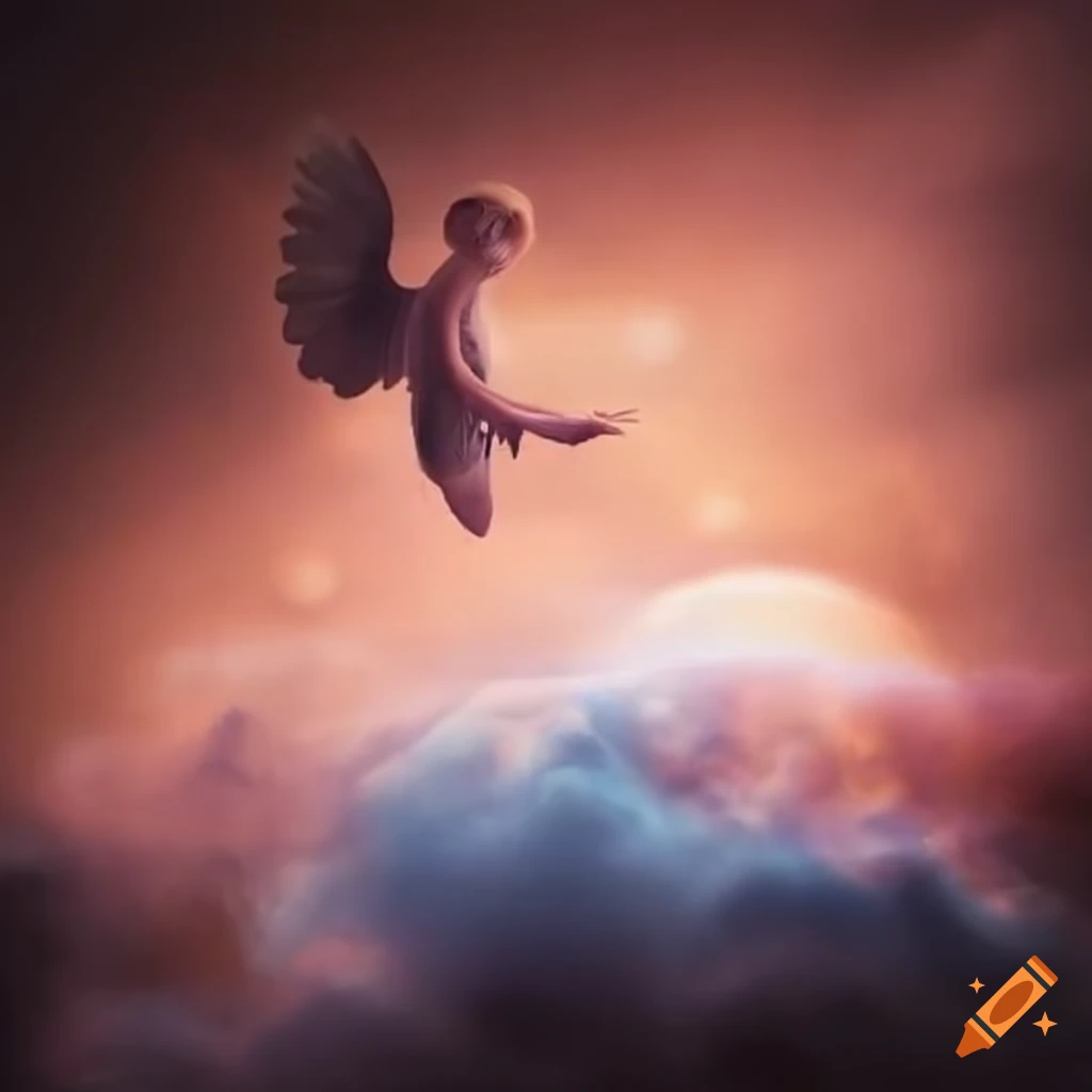Ethereal angelic boy flying through the clouds of Jupiter on Craiyon