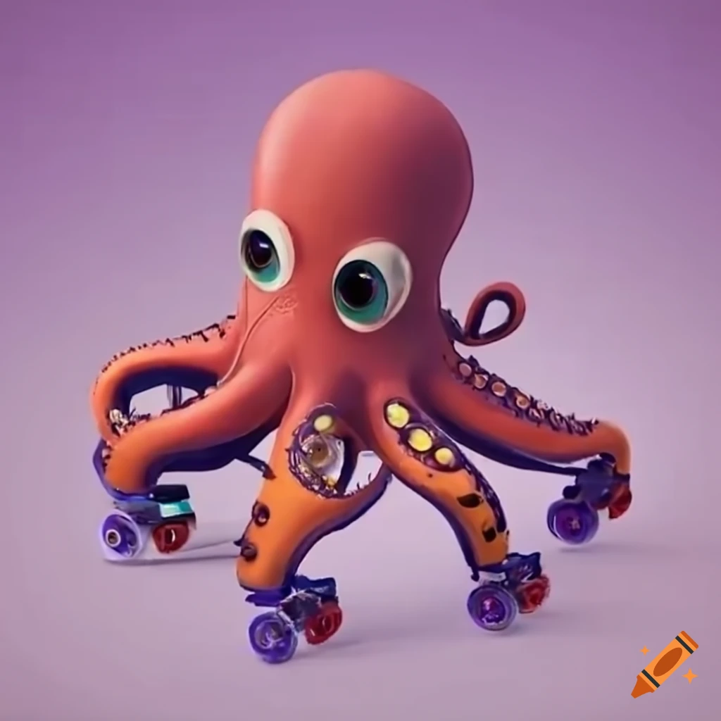 Playful octopus on roller skates on Craiyon