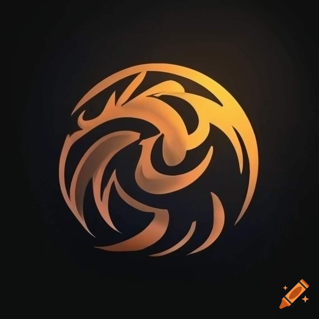 Minimalistic round fantasy guild logo with a large winged mythical ...