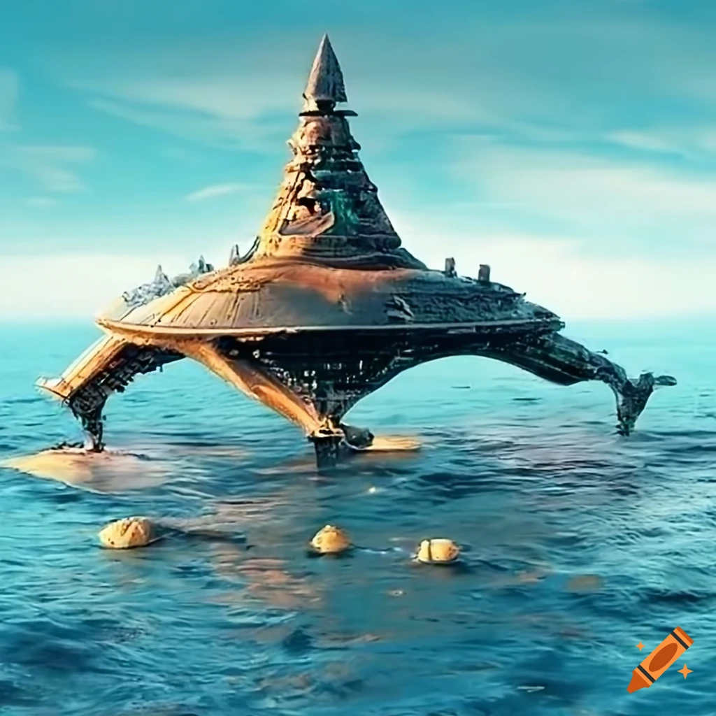 Magical starship made from living stone sailing past a star on Craiyon