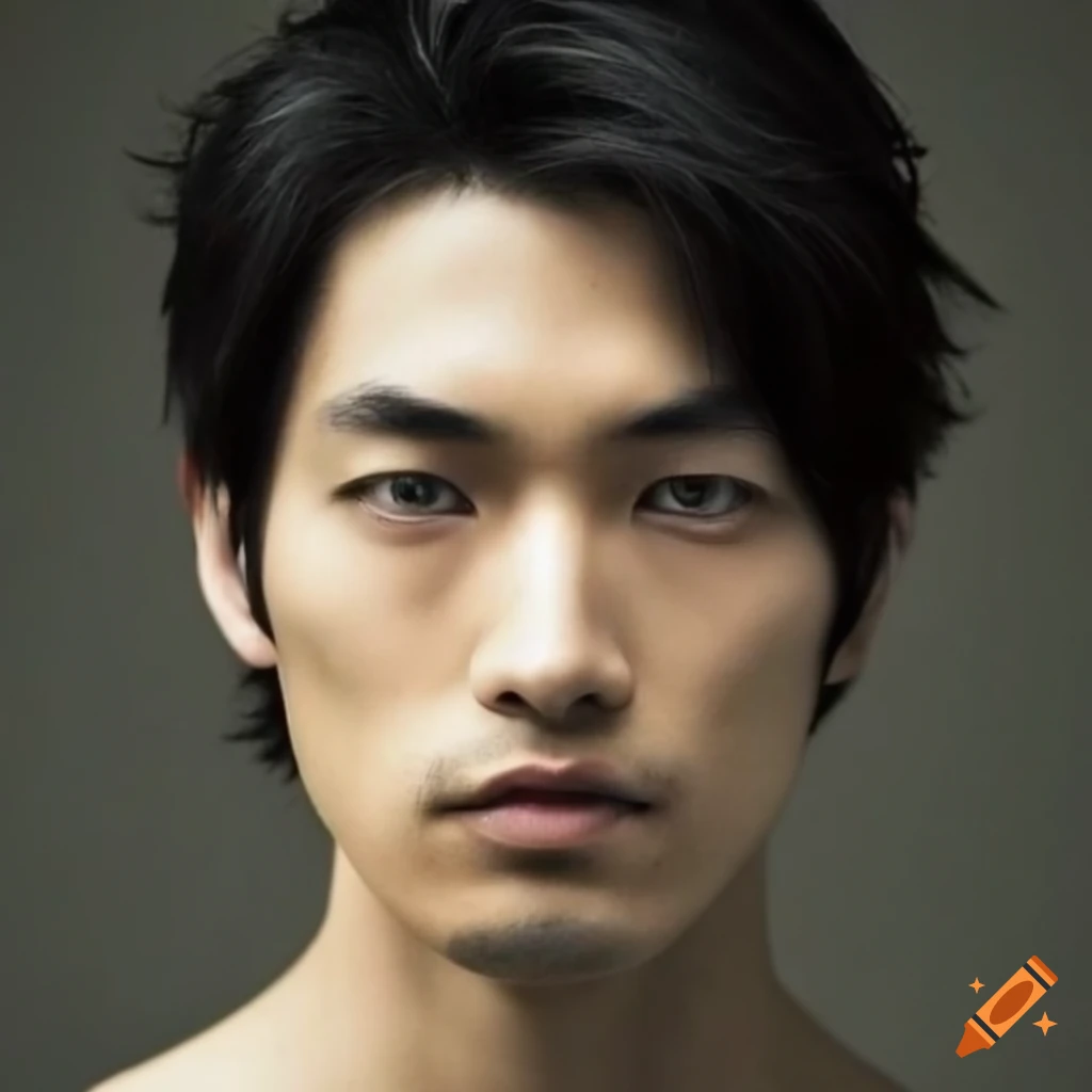 Handsome japanese man with black hair and green eyes on Craiyon