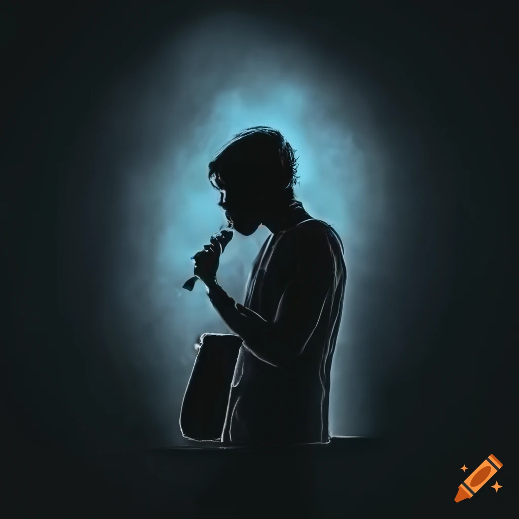 Silhouette of man vaping on black background on Craiyon