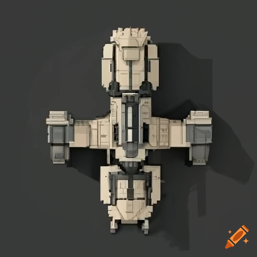 Top-down view sci-fi space ship in Starsector style on Craiyon