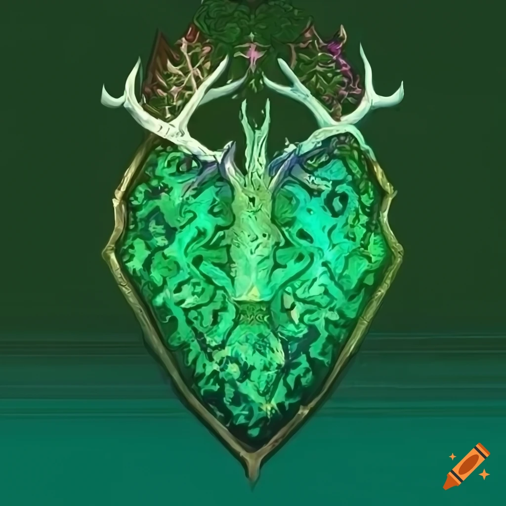 Emerald green rpg guild emblem with interwoven tree-like antlers on Craiyon