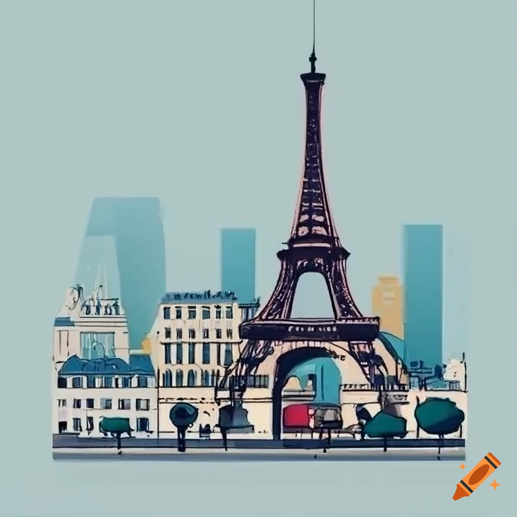 Cartoon illustration of a paris street view on Craiyon