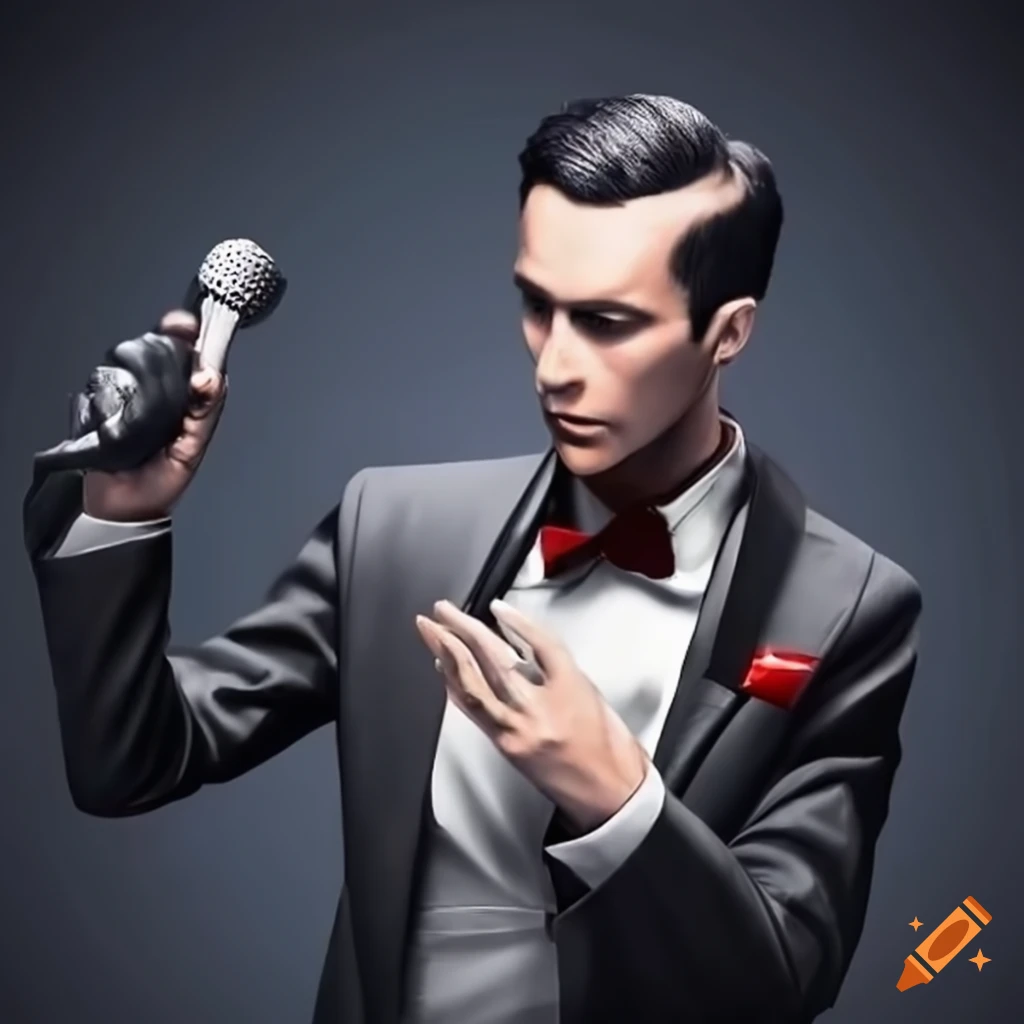 Male magician holding a microphone on Craiyon
