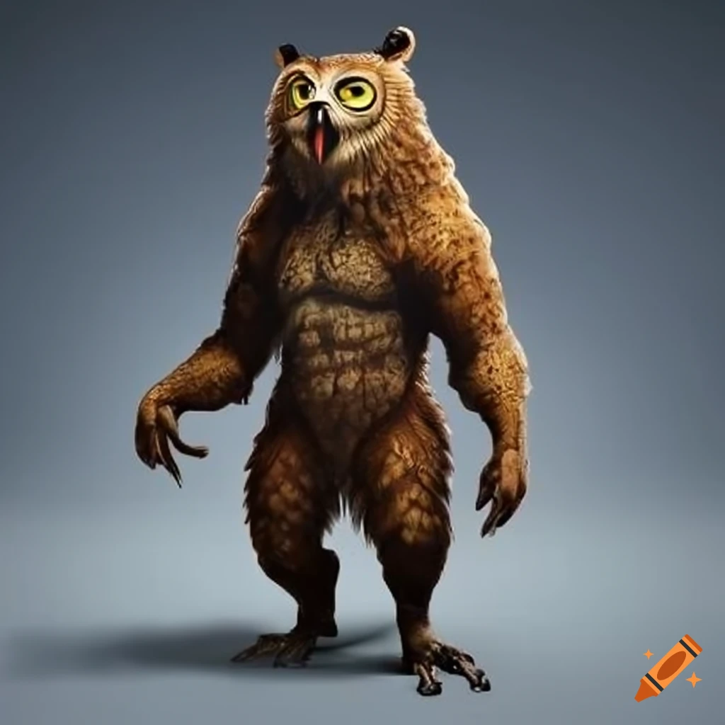 Massive brown humanoid owlbear standing on Craiyon