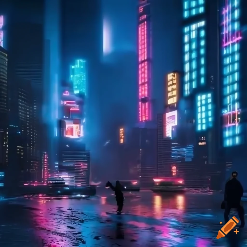 Cityscape with neon lights in a realistic 4K Blade Runner 2049 scene on ...