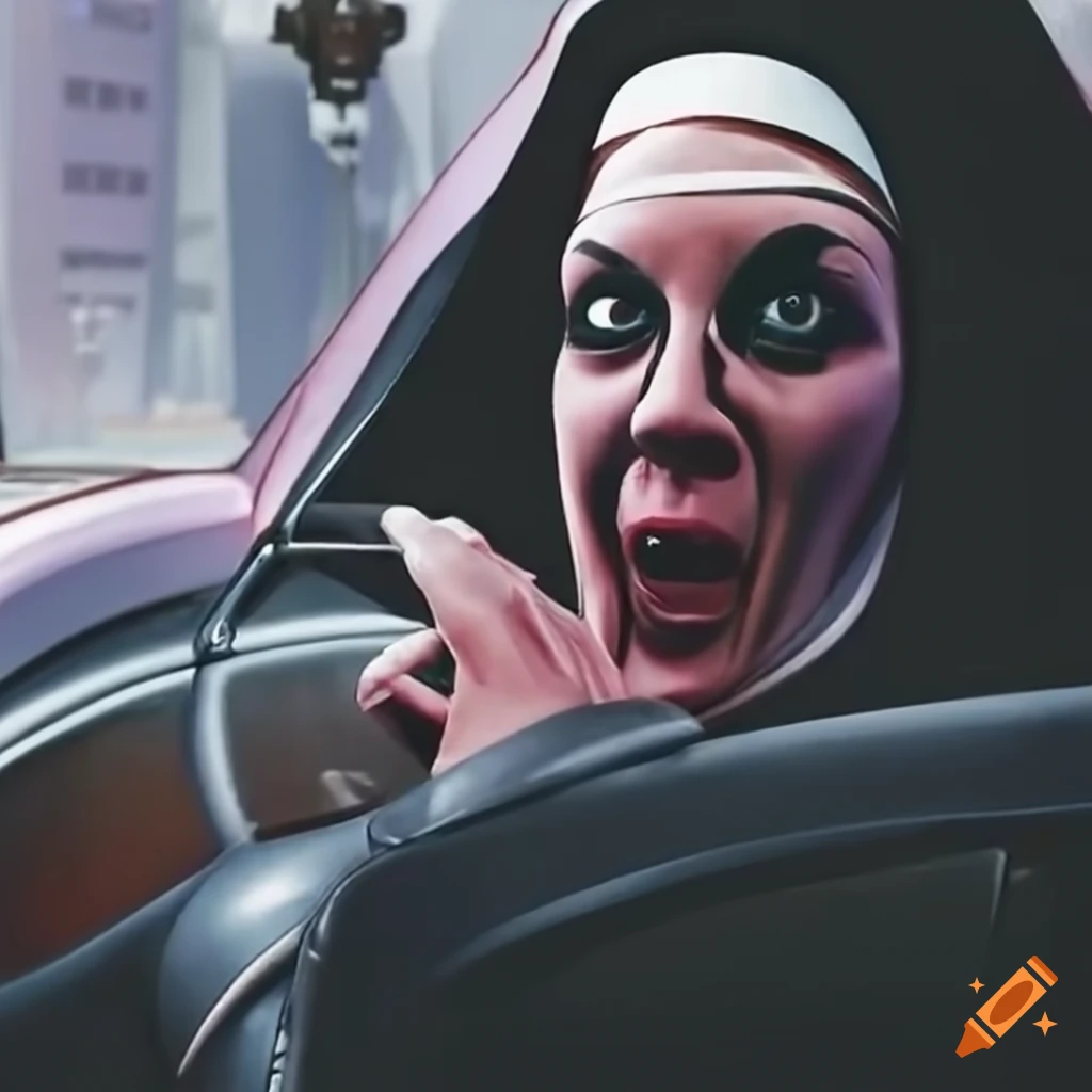 Nun driving a car on Craiyon