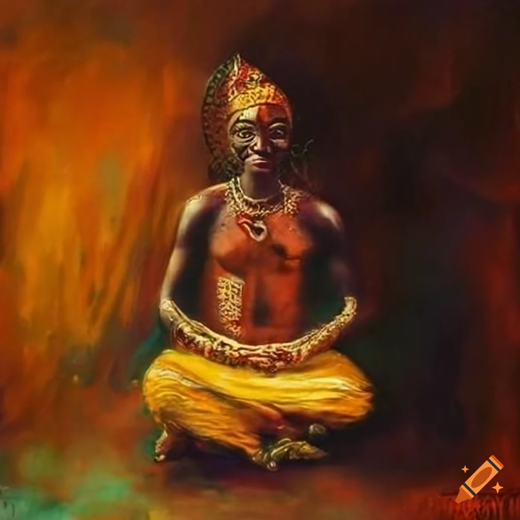 Impressionist painting of an african legendary god in a chariot with ...