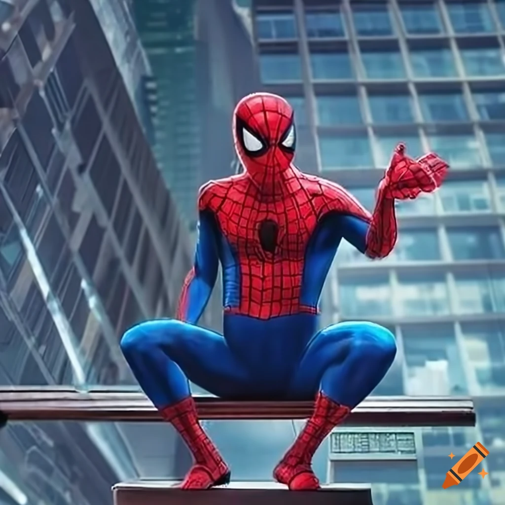 Person in a Spider-Man costume sitting on a bench with a mask on Craiyon
