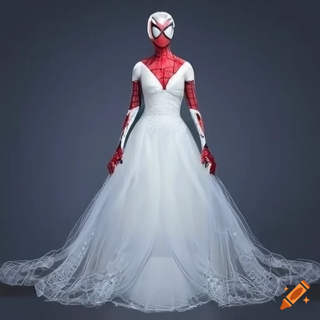 Spiderman in a white wedding dress on Craiyon