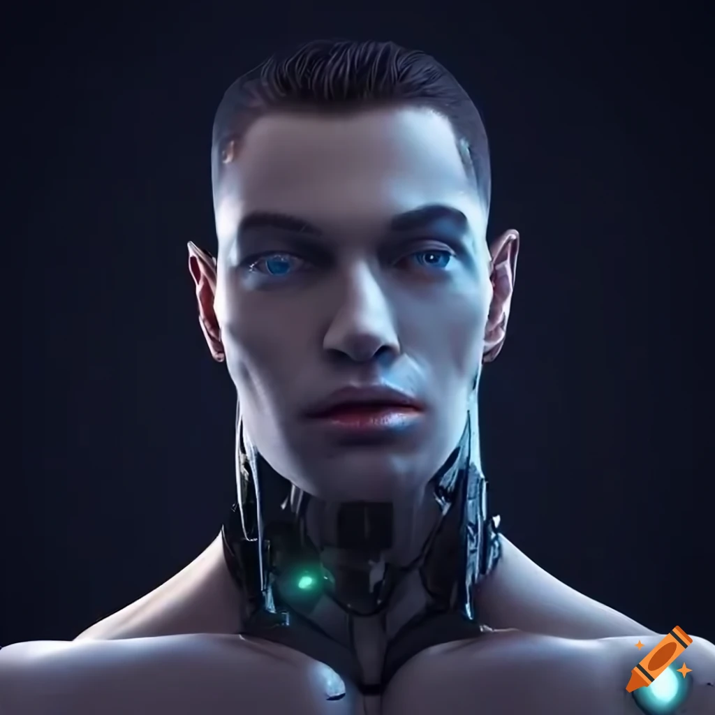 Highly detailed photorealistic male cyborg made of crystals on Craiyon