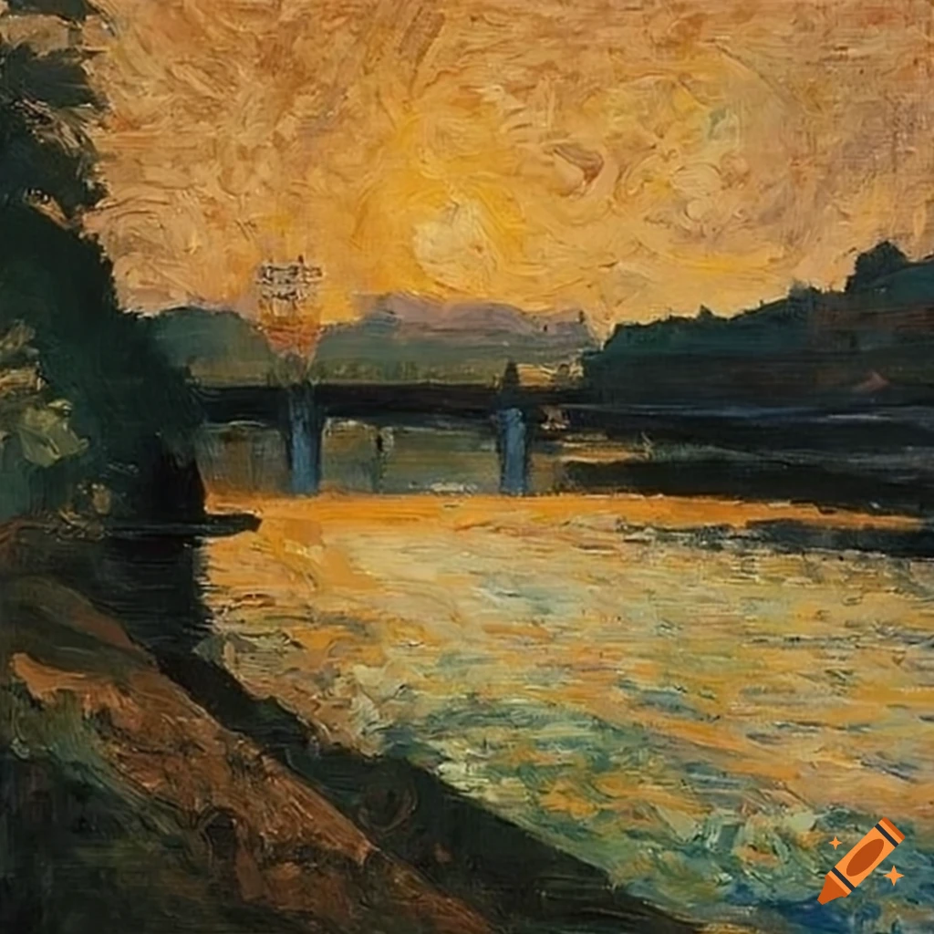 Sunrise on the river painting by louis valtat on Craiyon