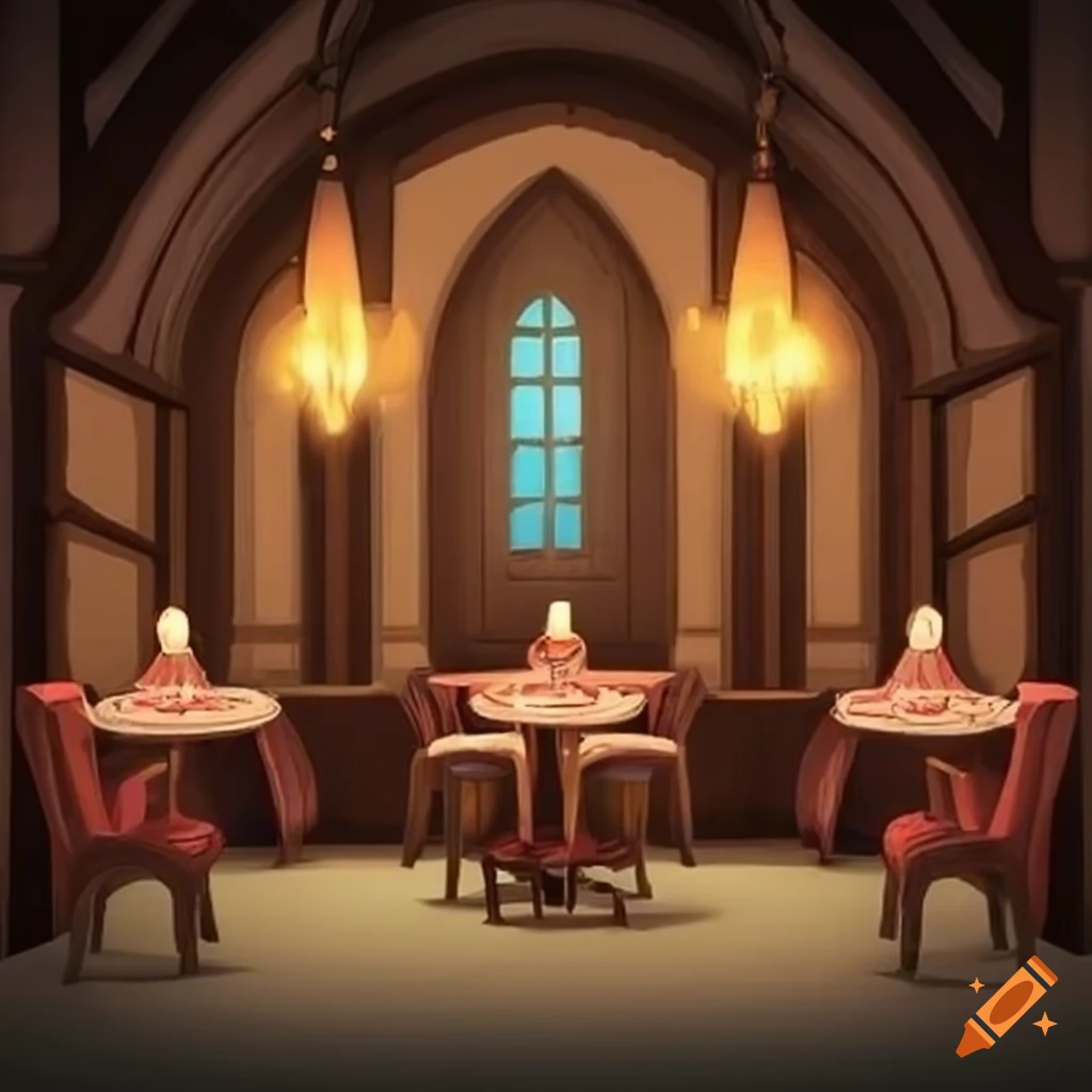 Simple fantasy cafe saloon in a castle on Craiyon
