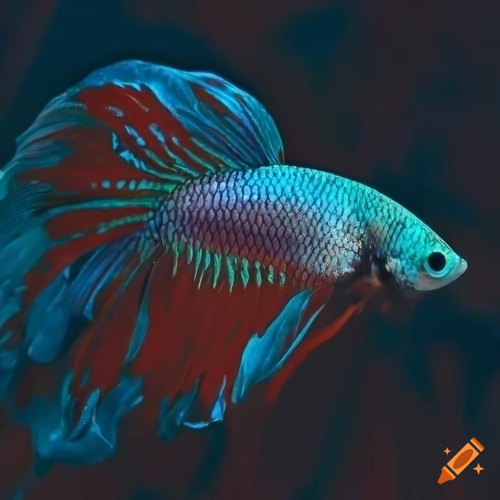 Close-up of iridescent betta fish scales with vividly animated details on Craiyon