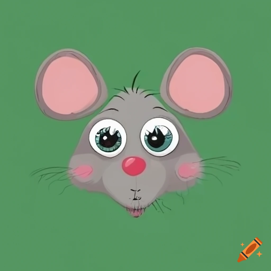 Cartoon head of a girl mouse with big green eyes on Craiyon