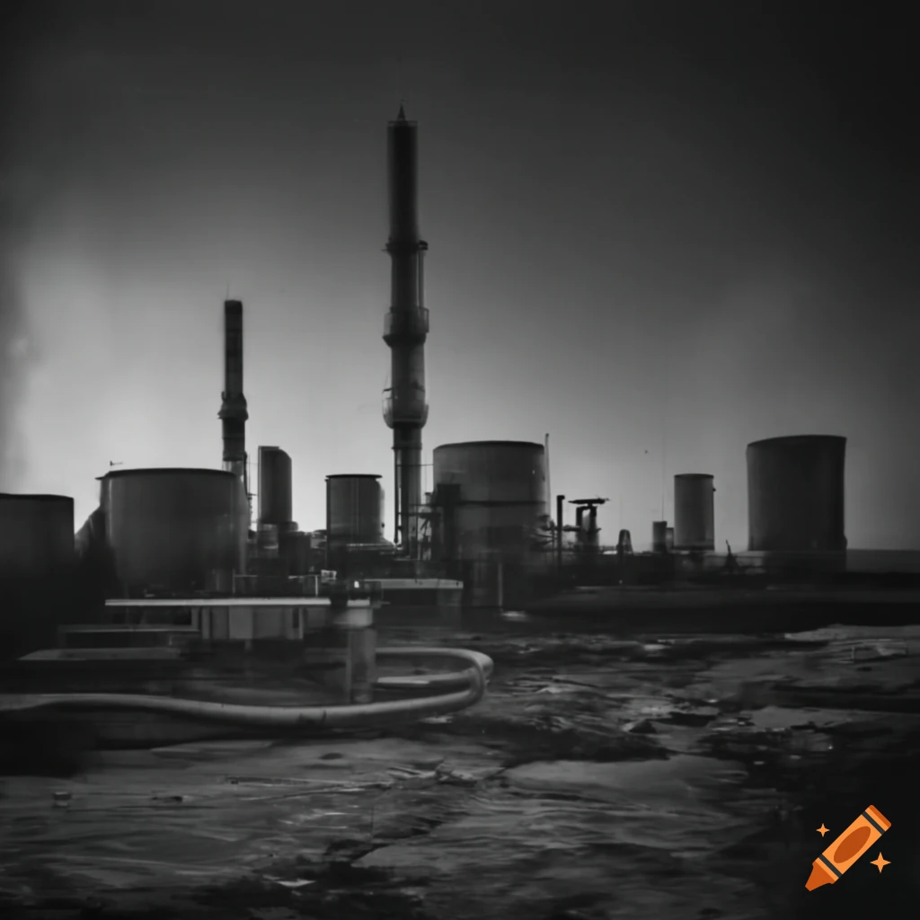 Helium refinery in a smoggy industrial landscape on Craiyon