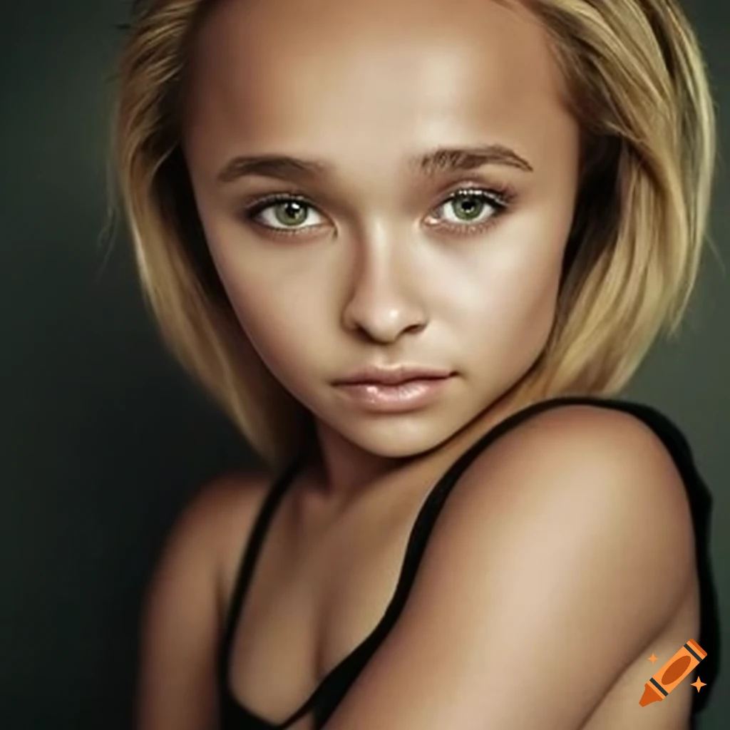 Precocious tween model hayden panettiere looking upwards on Craiyon