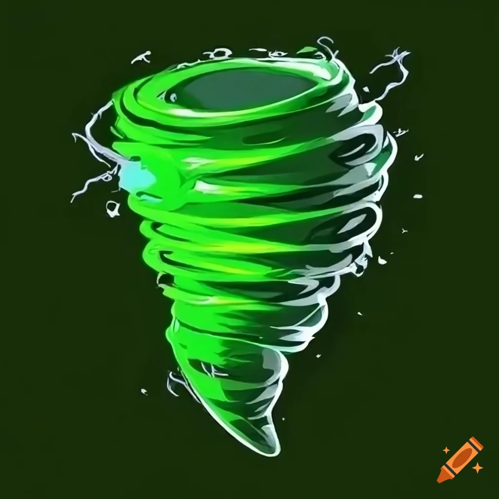 Green tornado character with lightning cloud mascot logo on Craiyon