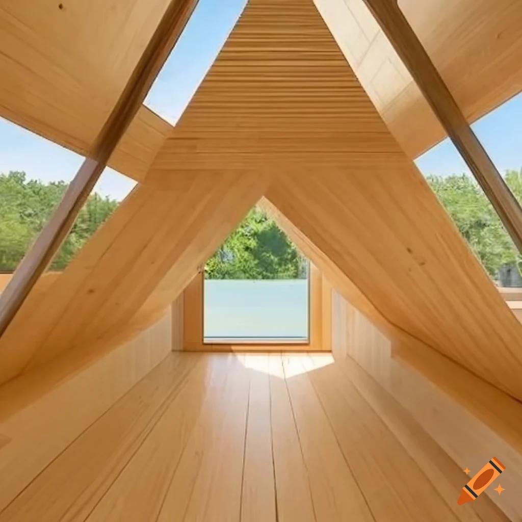 Interior view of sustainable house made of mass timber on Craiyon