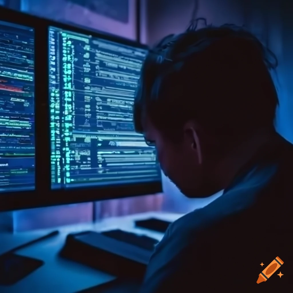 Man coding with python in front of a computer on Craiyon