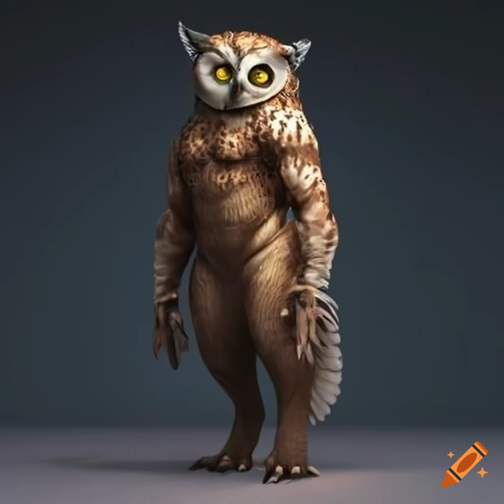 Massive female humanoid owlbear standing on Craiyon