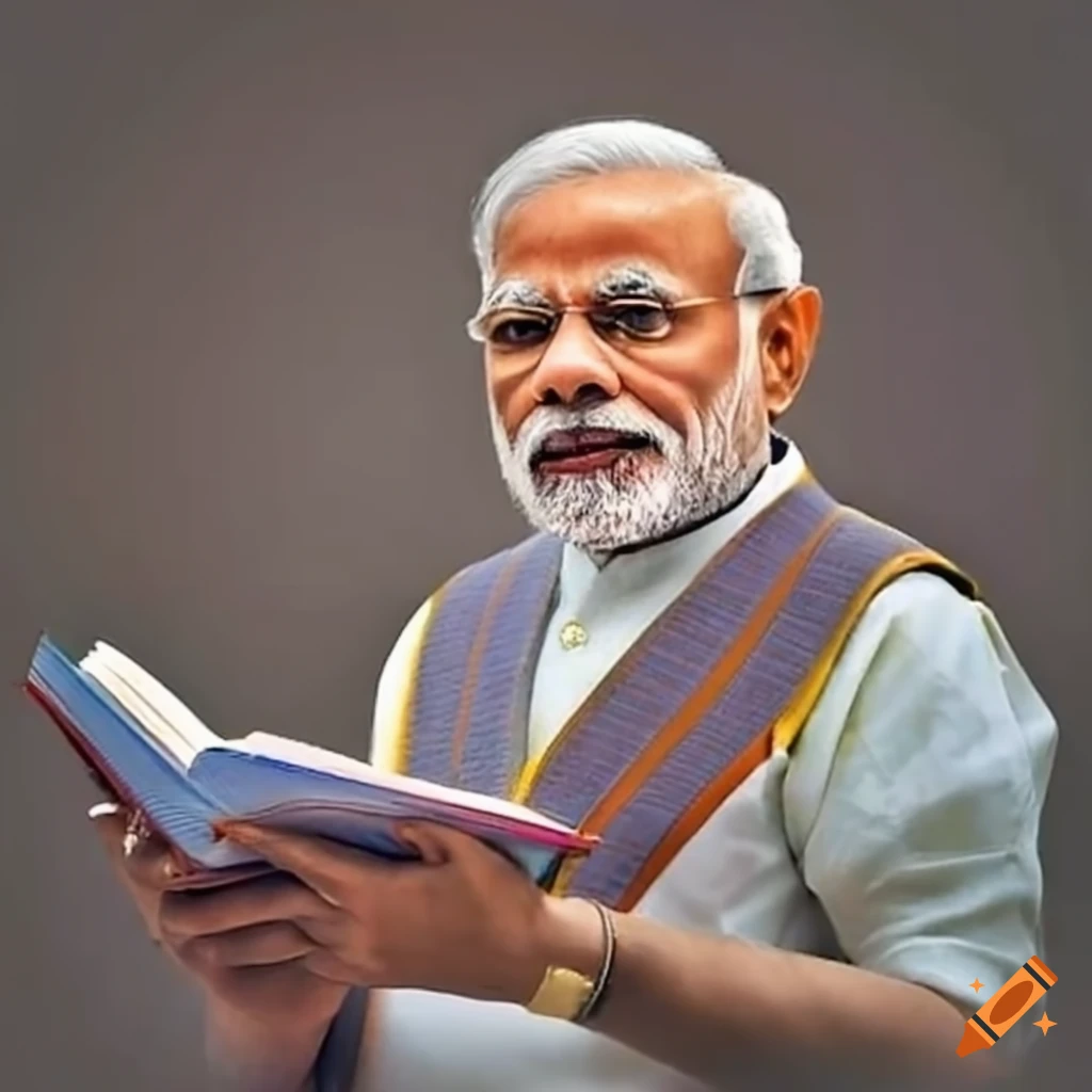 Politician narendra modi as a student holding a book in school on Craiyon