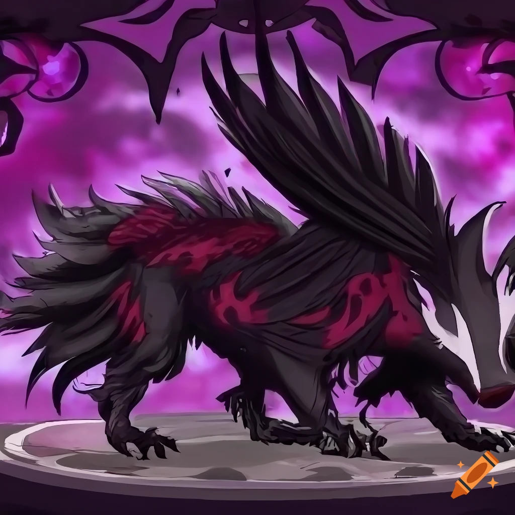 Fantastical cel-shaded gothic european badger raven demon hybrid in ...